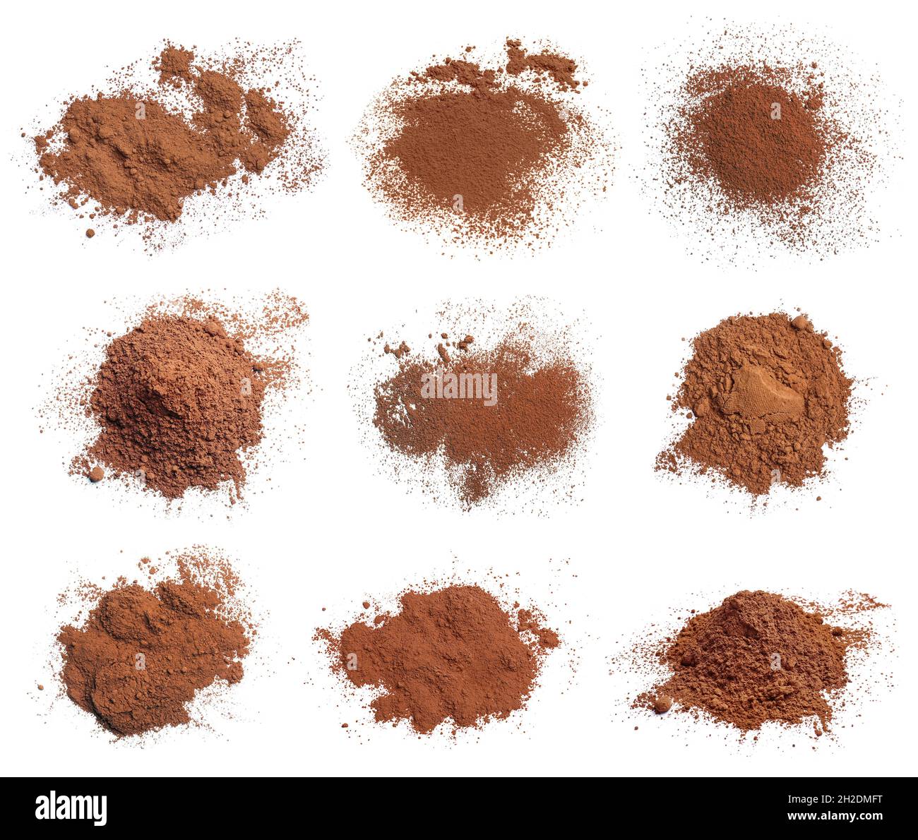 Set with aromatic cocoa powder on white background Stock Photo - Alamy