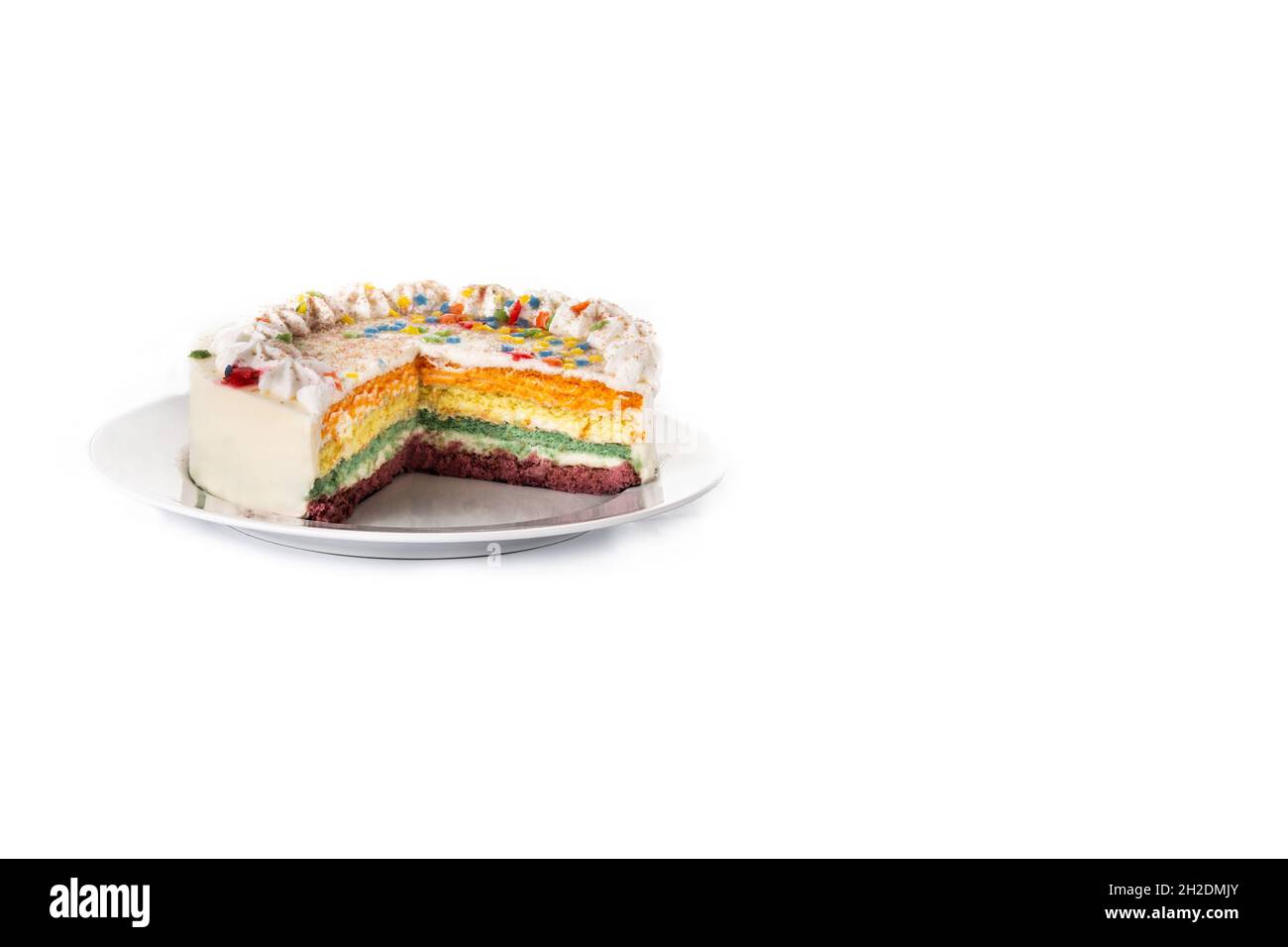 Rainbow layer cake isolated on white background Stock Photo - Alamy