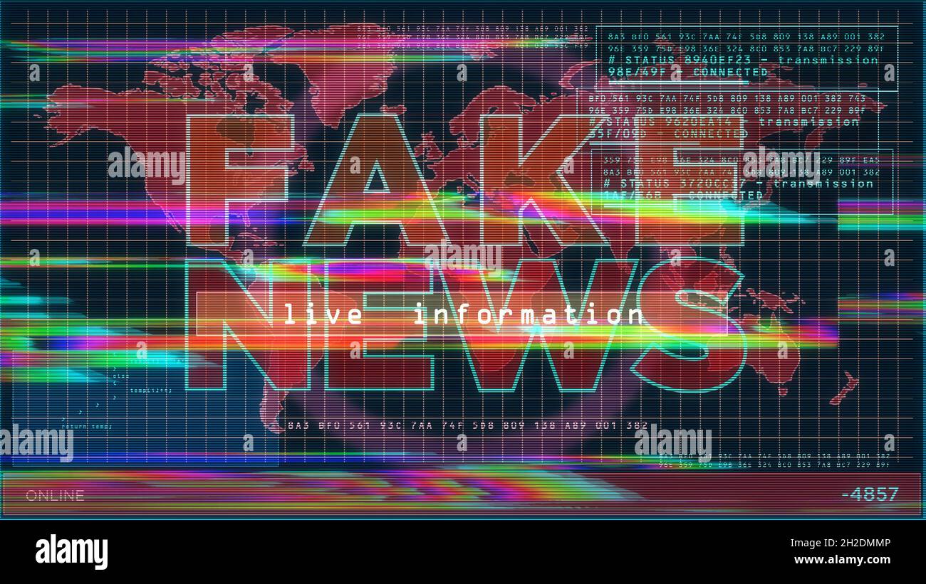 Fake news on computer screen. Broadcast, trolling, false information ...