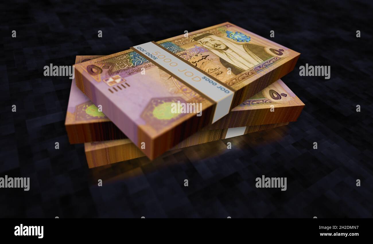 Jordan Dinar money pack 3d illustration. JOD banknote bundle stacks ...