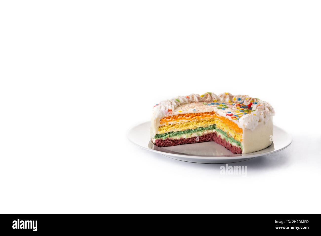 Rainbow layer cake isolated on white background Stock Photo - Alamy