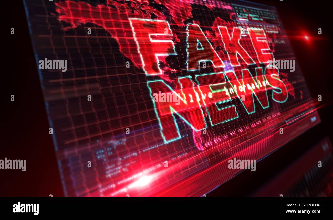 Fake news on computer screen. Broadcast, trolling, false information ...