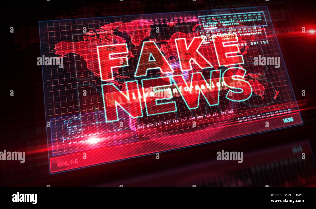 Fake news on computer screen. Broadcast, trolling, false information ...