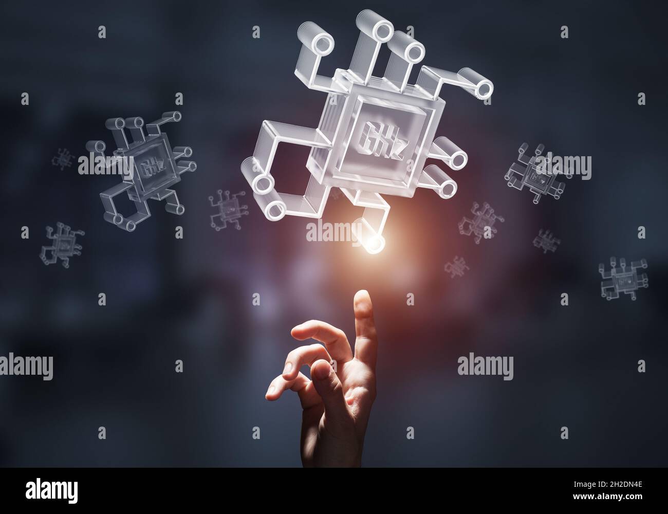 Computing and innovation concept with chip icon. Mixed media Stock ...