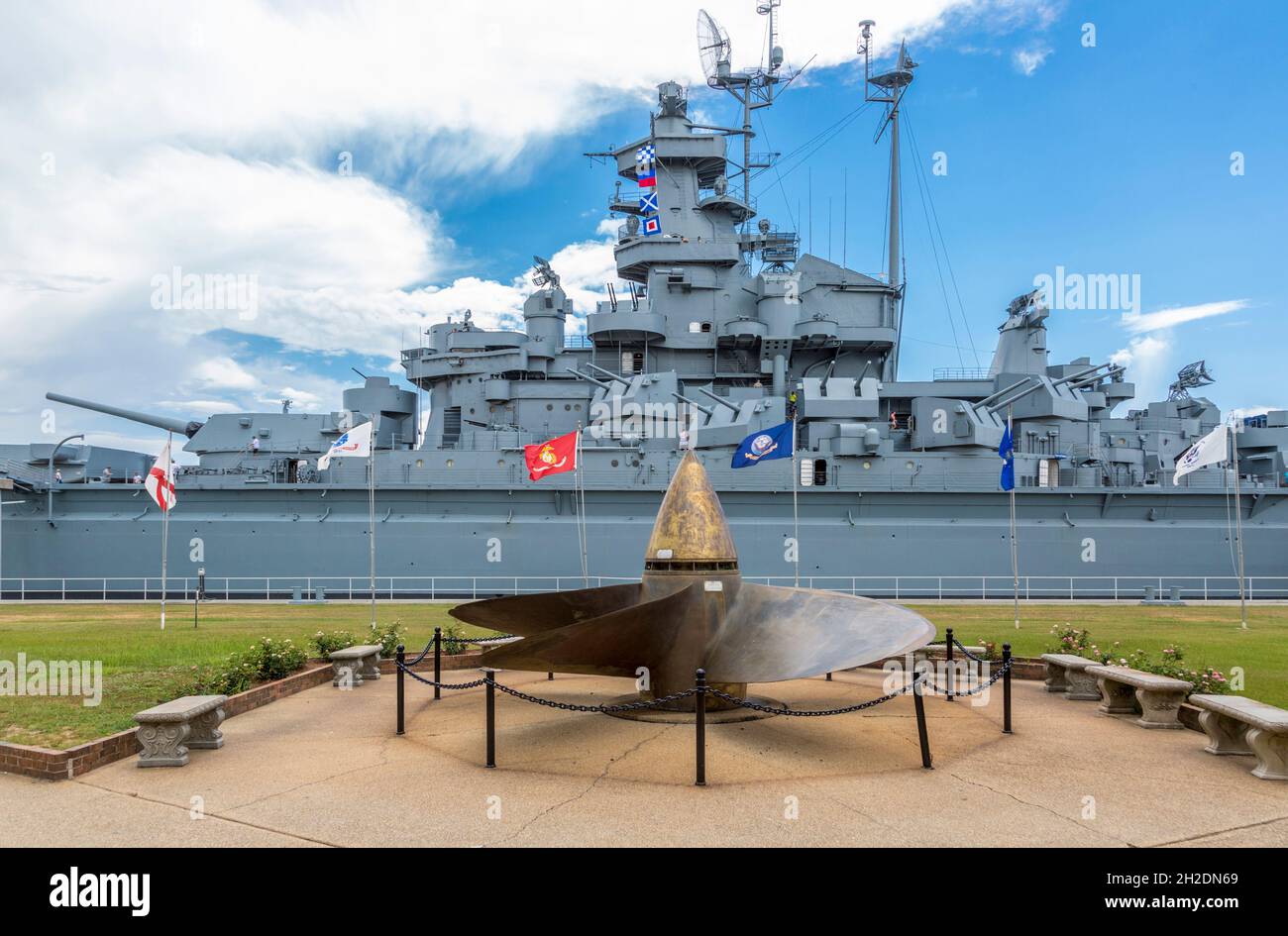 One of four propellers on the USS Alabama museum battleship at the ...