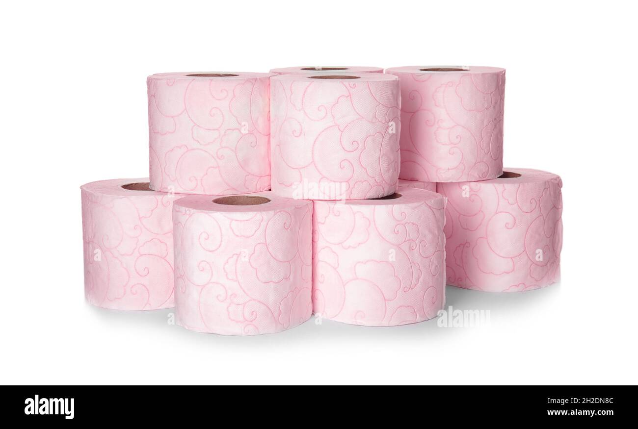 Color toilet paper rolls on white background Stock Photo - Alamy
