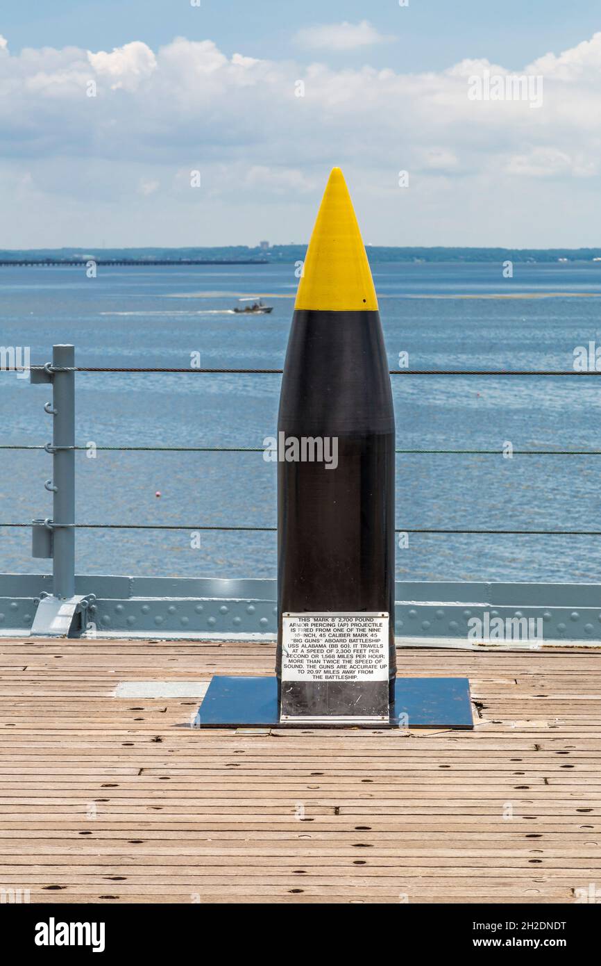 16 inch, 45 caliber shell for the Big Guns on the USS Alabama museum ...