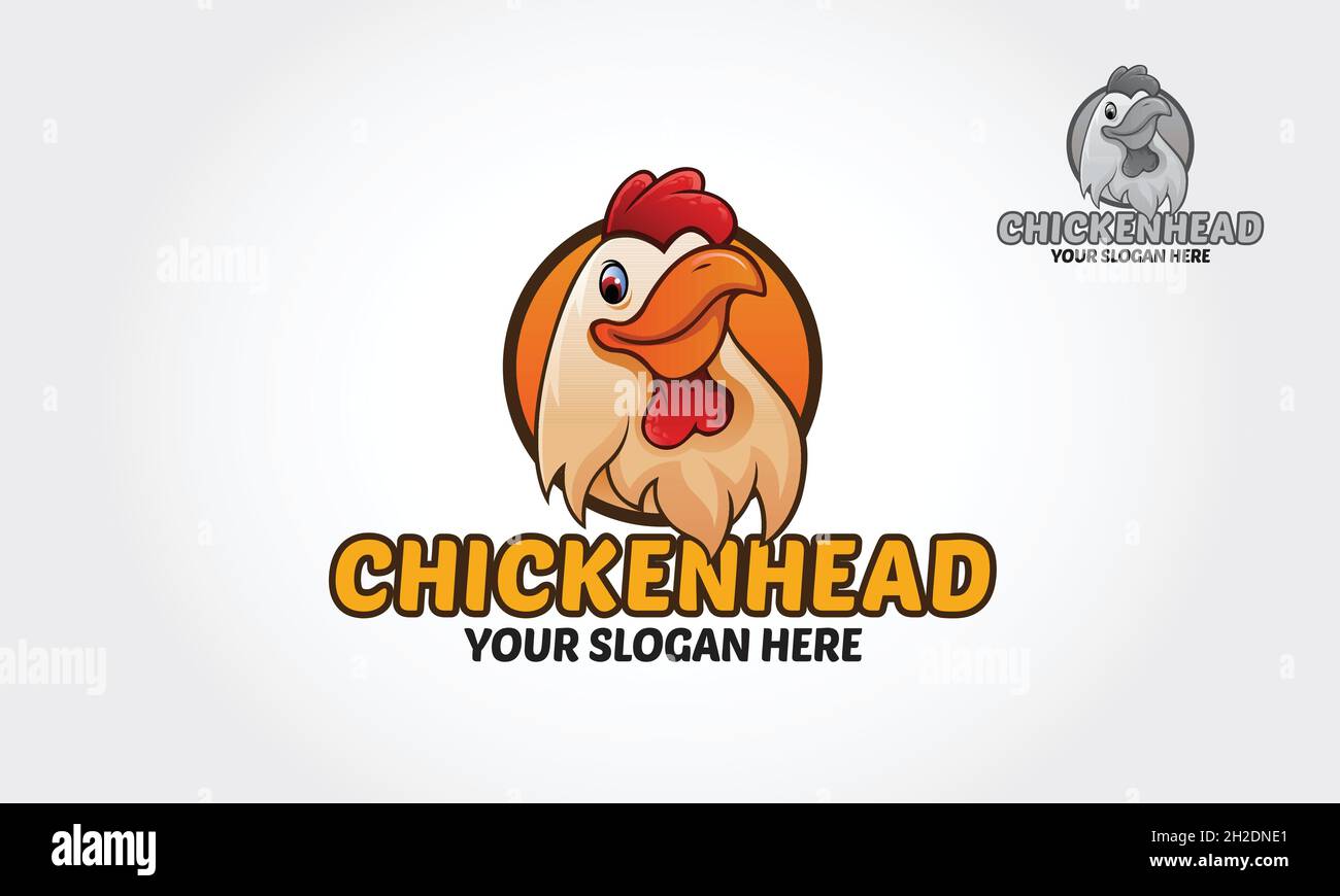 Chicken Head Vector Logo Illustration. A happy funny Cartoon Rooster ...