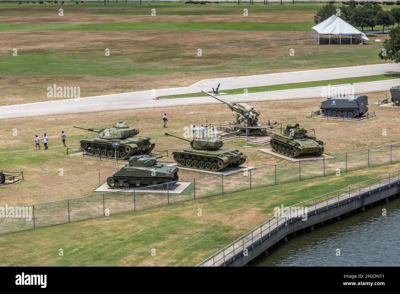 Guns and tanks on the grounds of the Battleship Memorial Park in Mobile ...