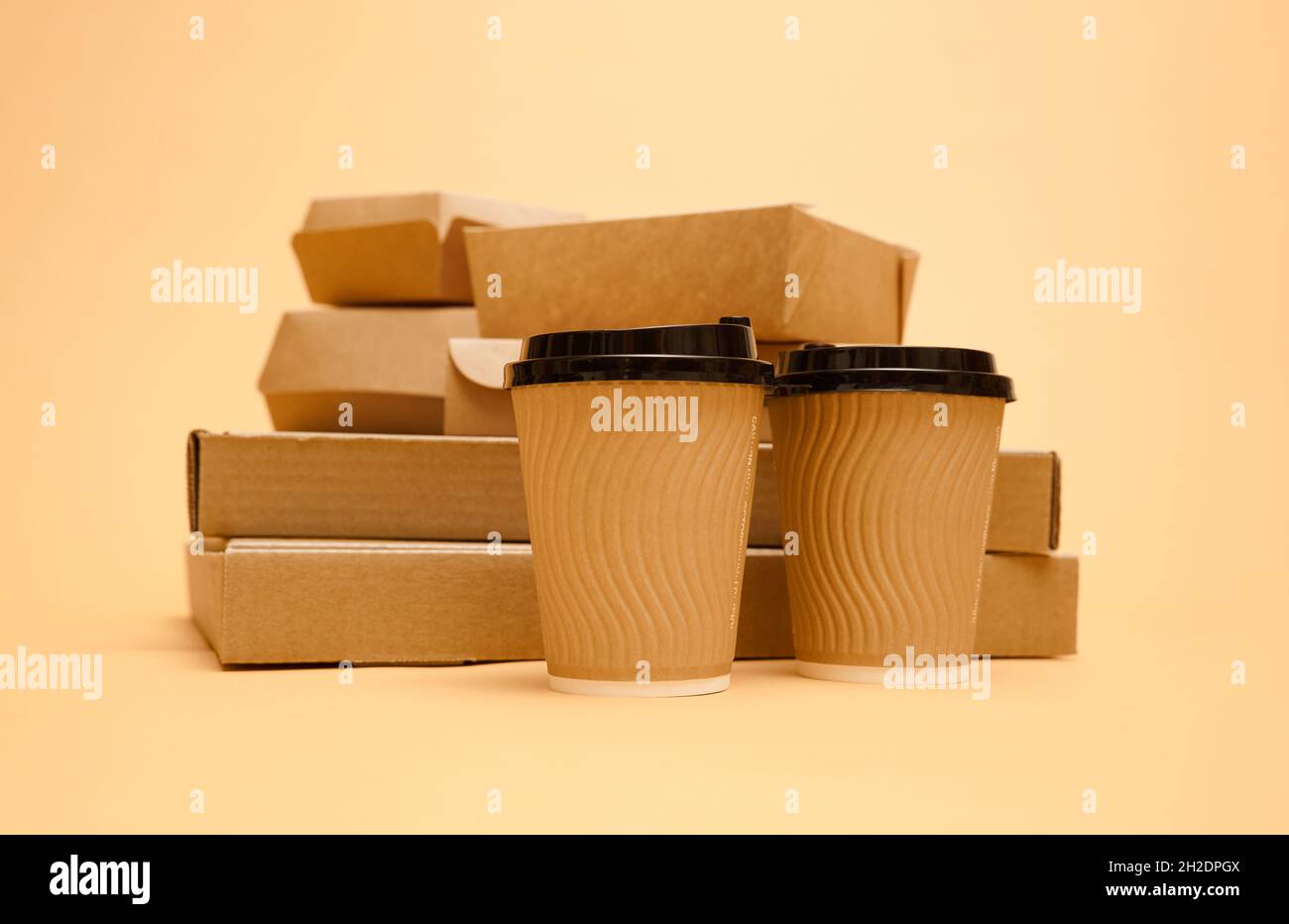 Cardboard food containers for takeaway of delivery service. Pizza, pie ...