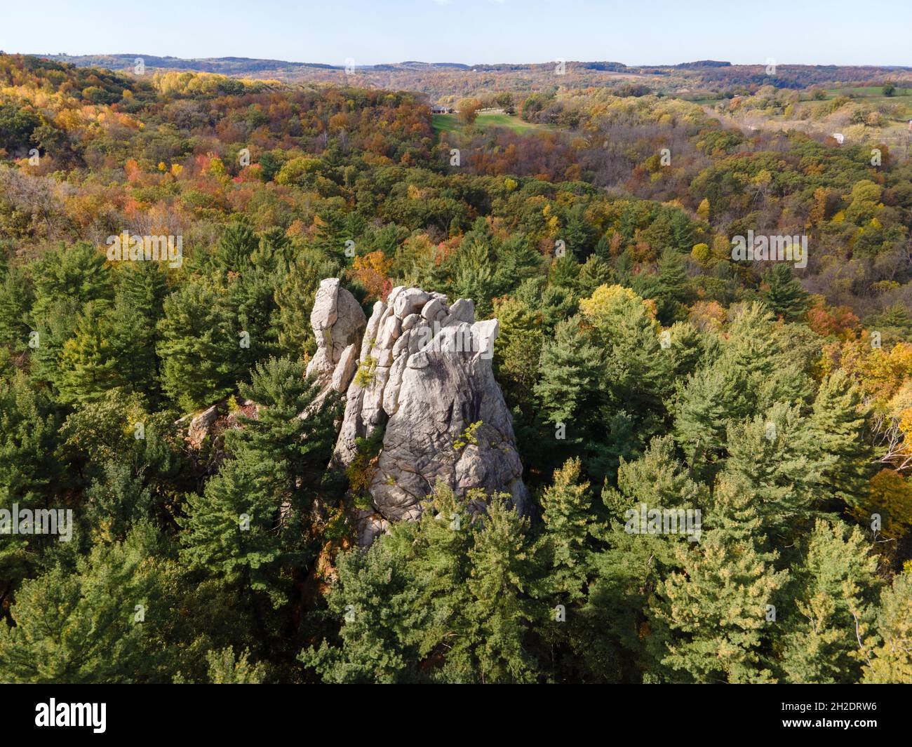 Aerial photograph of Percussion Rock, a prominent geological landmark ...