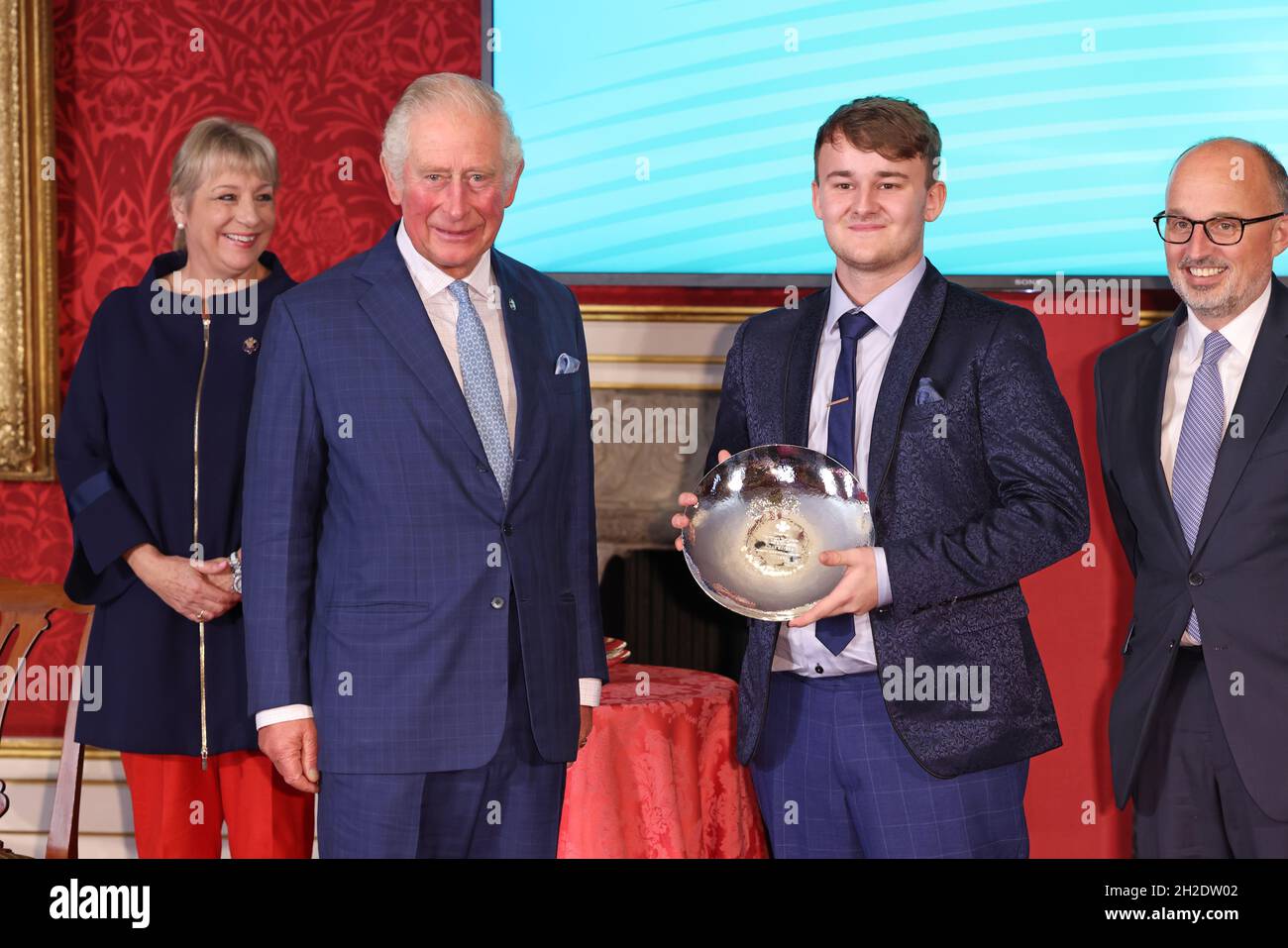 Prince Charles, Prince of Wales presents the Ascential Educational Achiever Award to Aidan ...