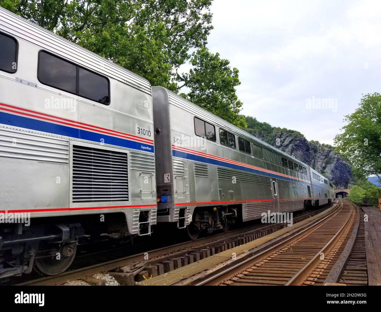Harpers Ferry, Virginia, U.S.A - June 19, 2021- An Amtrak train stopped ...
