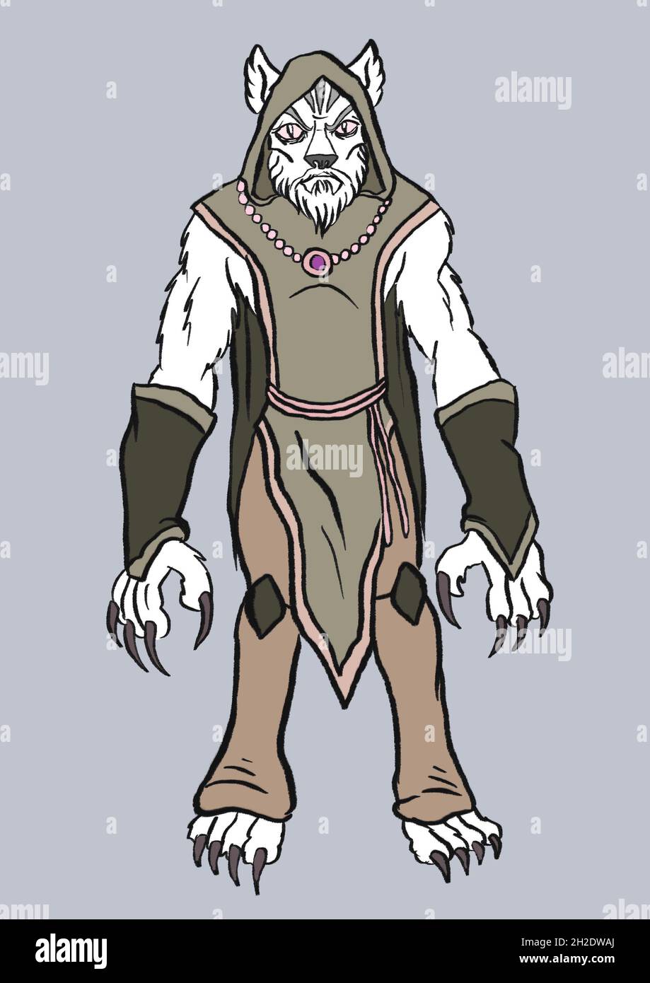 A white furry anthropomorphic monster creature illustration Stock Photo ...