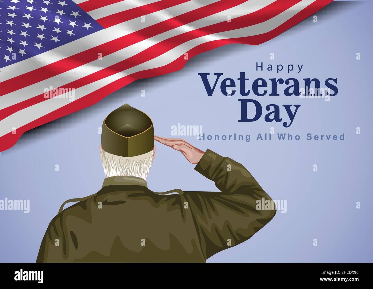 happy veterans day USA. American old soldier saluting with flag. vector ...
