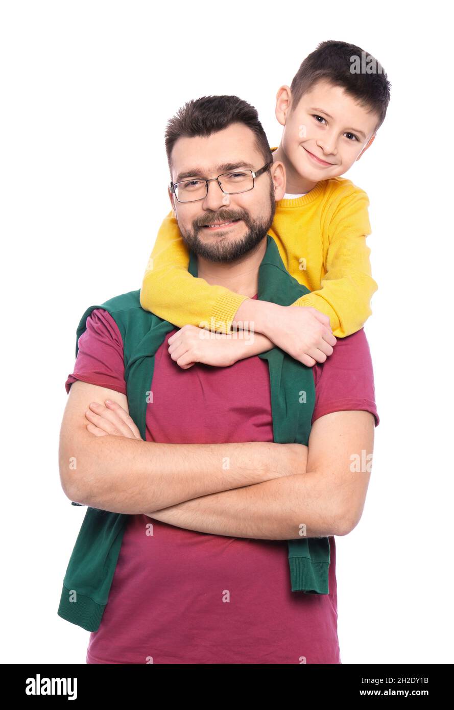 Little boy and his dad on white background Stock Photo - Alamy