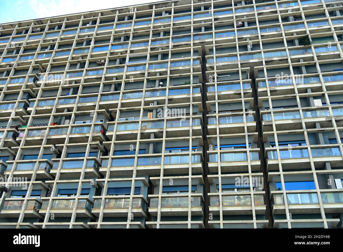 Large modern residential building facade with balconies in Turin, Italy ...