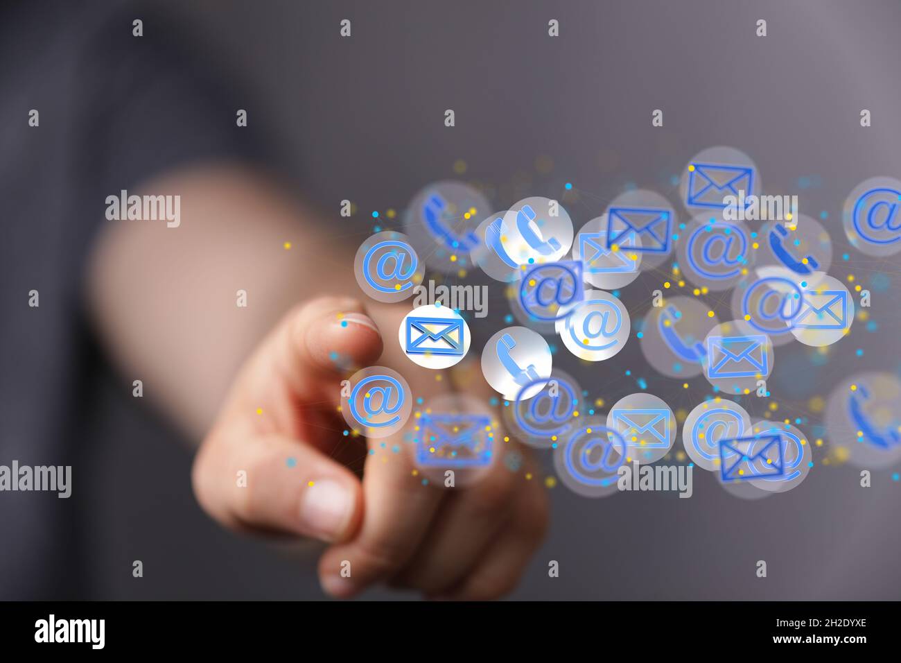 Hand clicking at email icons-communication and feedback concept Stock ...