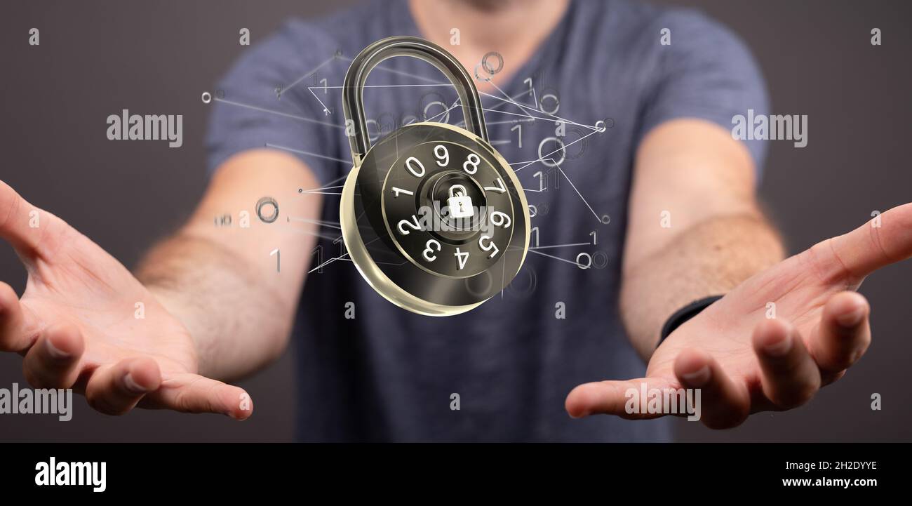 Male holding a lock- security access system concept Stock Photo - Alamy