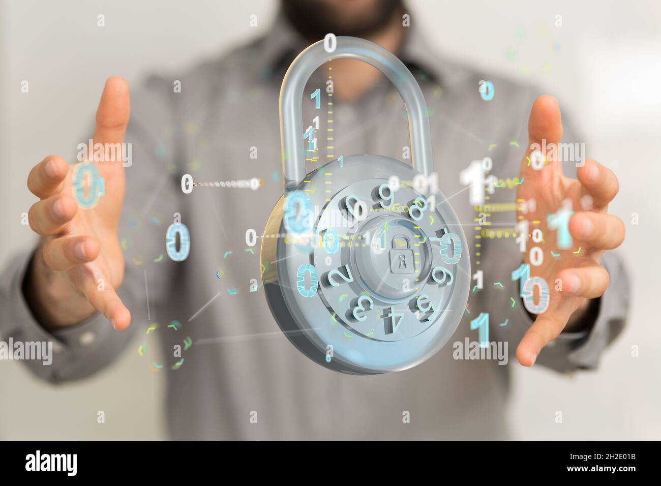Male holding a lock- security access system concept Stock Photo - Alamy