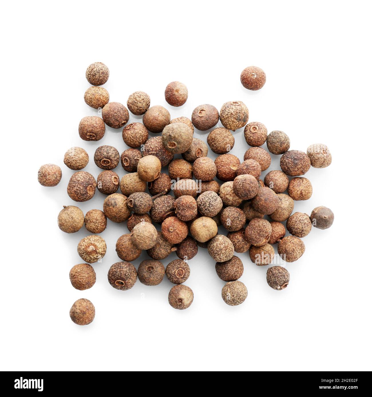 Allspice pepper grains on white background, top view. Natural spice ...