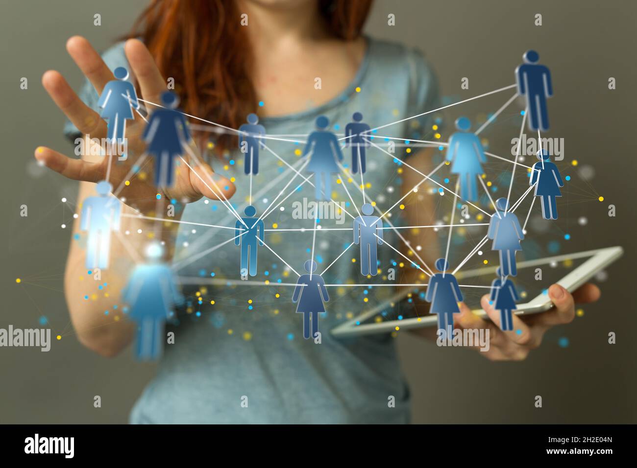 Female showing social connection- the concept of networking Stock Photo ...