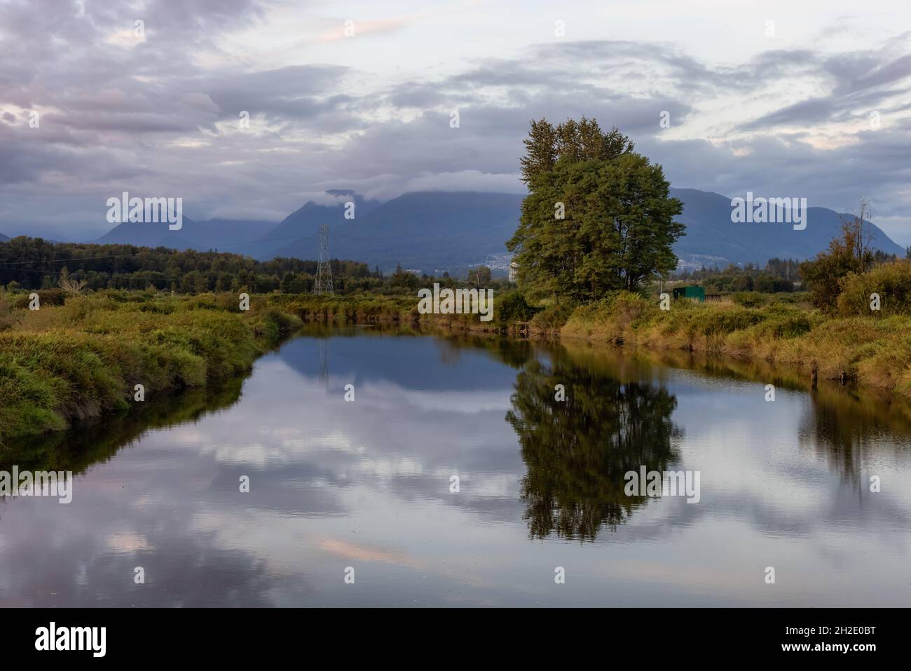 River in a city park. Colorful Summer Sunset Stock Photo - Alamy