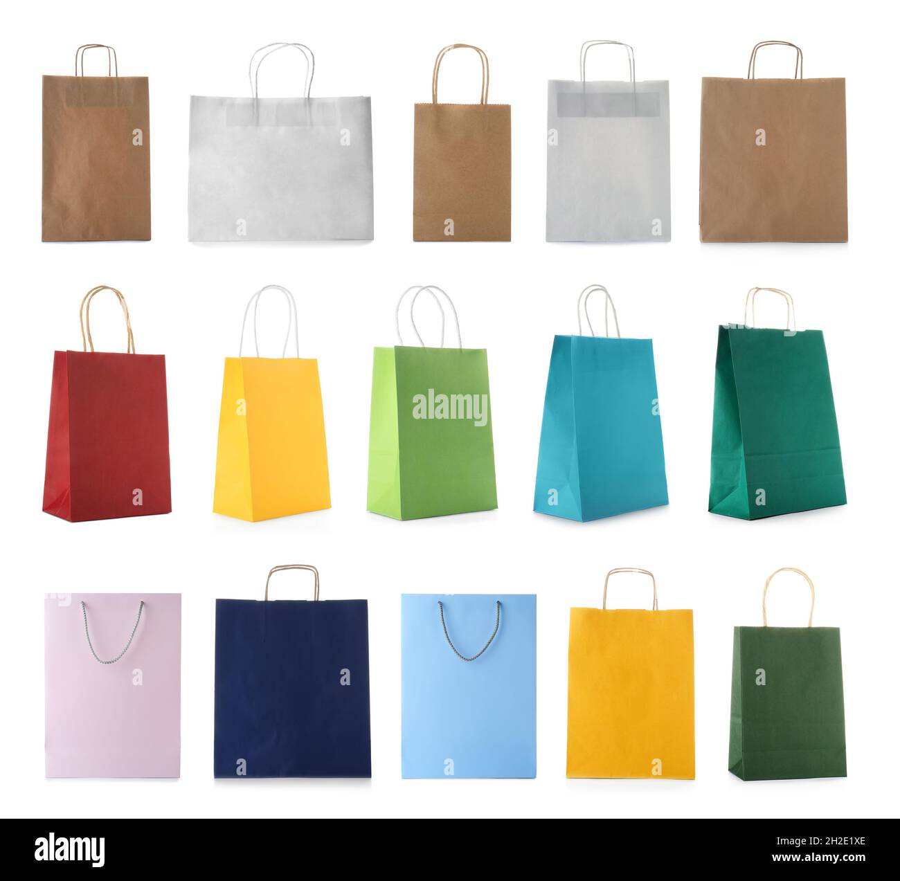 Set with shopping bags on white background Stock Photo - Alamy