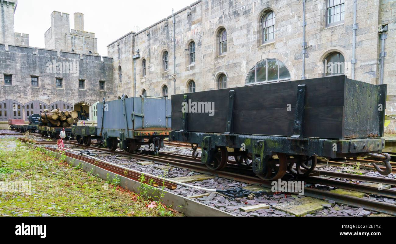 industrial age train carriage and transport on display at Penrhyn ...