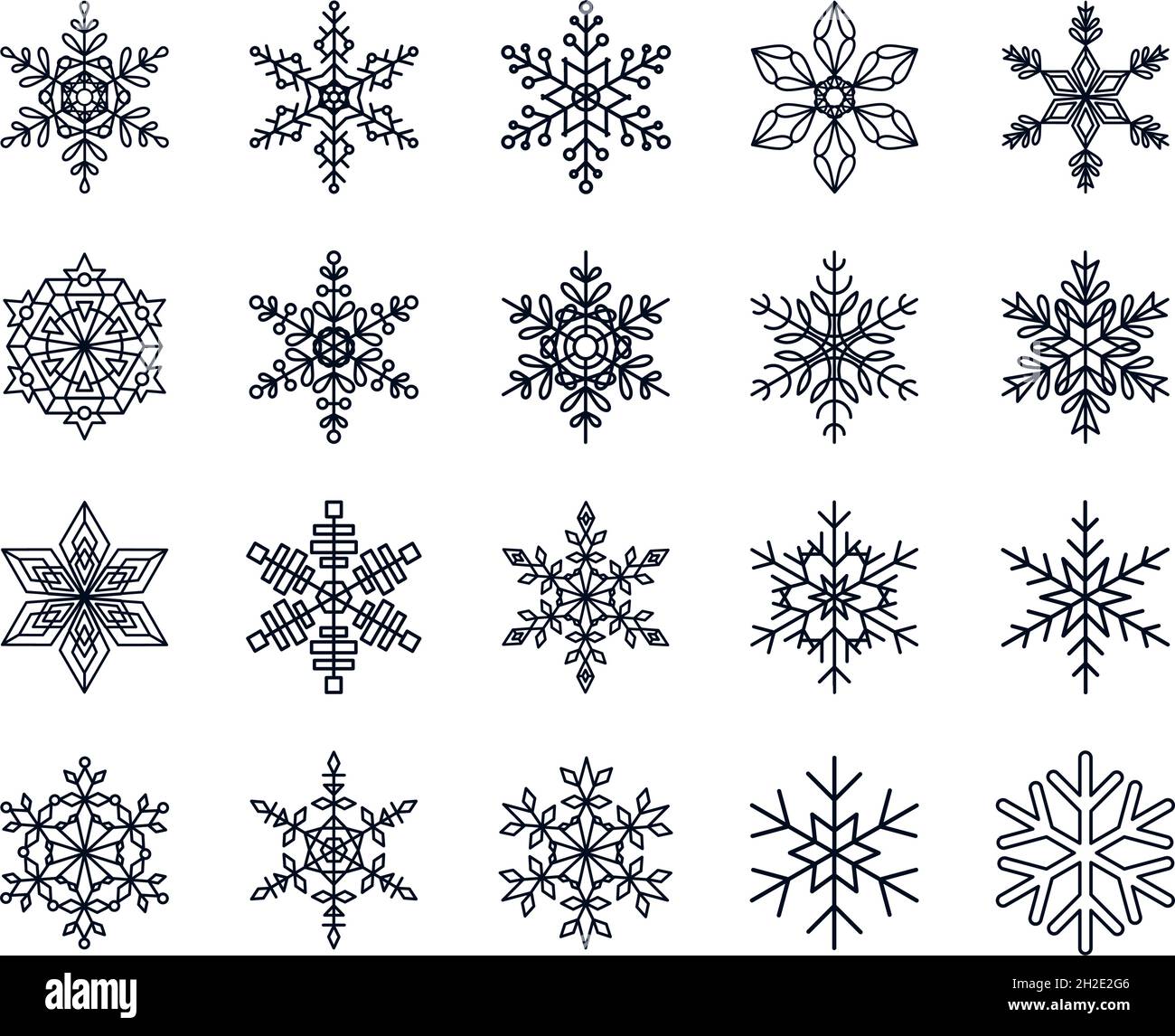 Linear snowflakes collection. Isolated snowflake. Set of vector ...