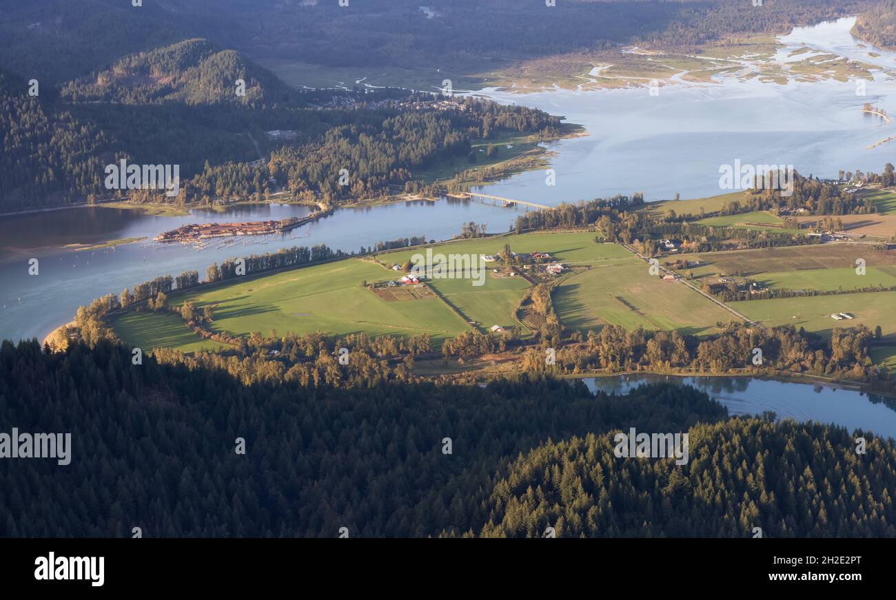 Aerial View of Fraser Valley with Canadian Nature Mountain Landscape ...