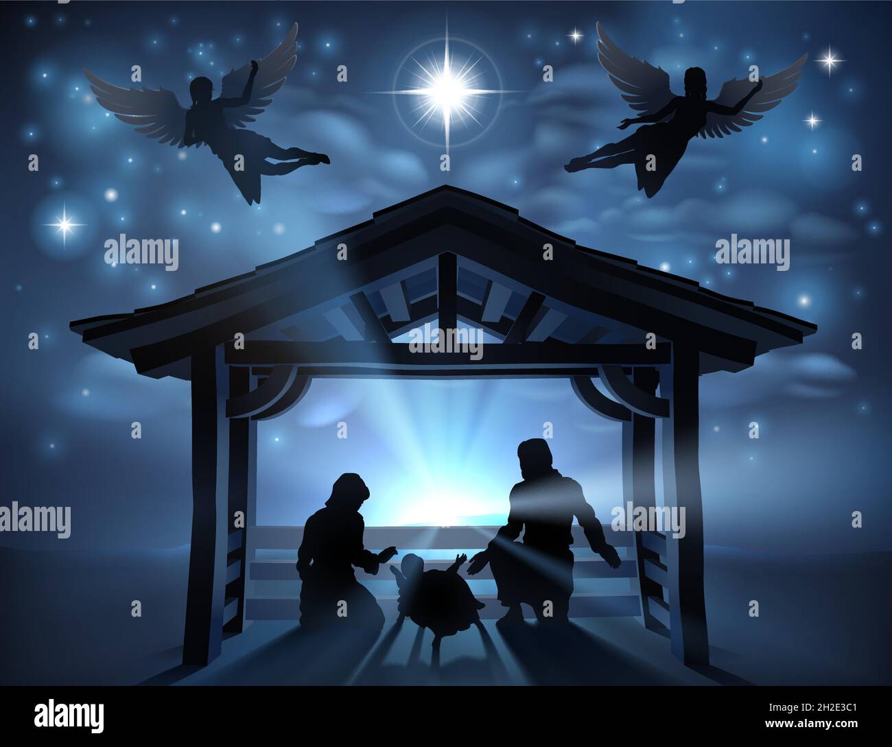 Nativity Scene Silhouette Vector Mary Joseph Silhouette Hi Res Stock