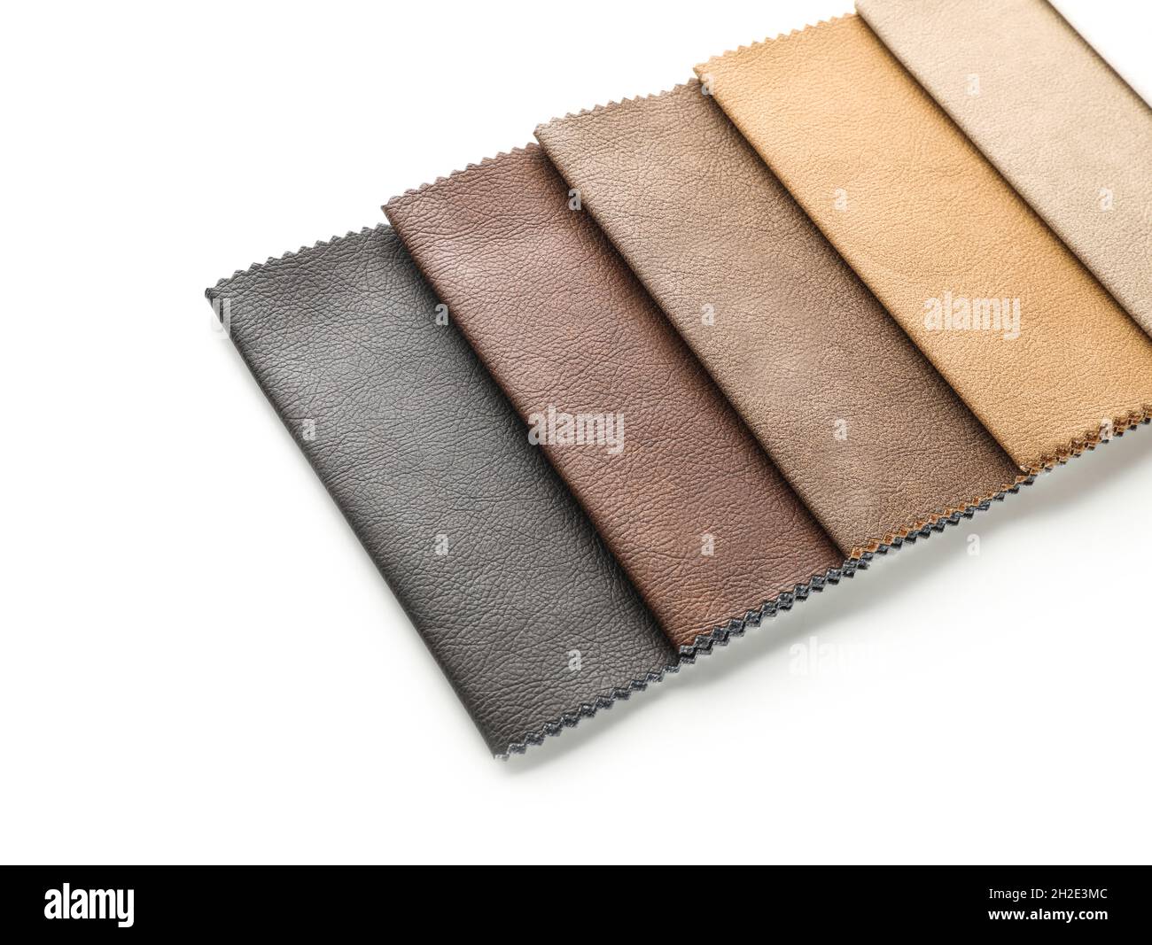 Leather samples of different colors for interior design on white ...