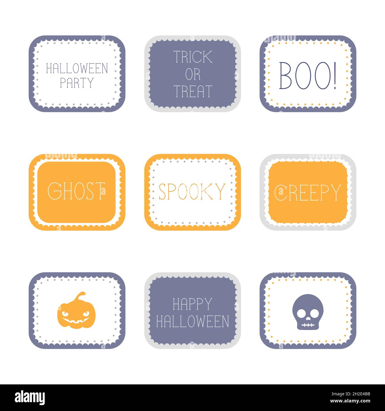Label collection. Halloween expressions. Scallop rectangular tags ...