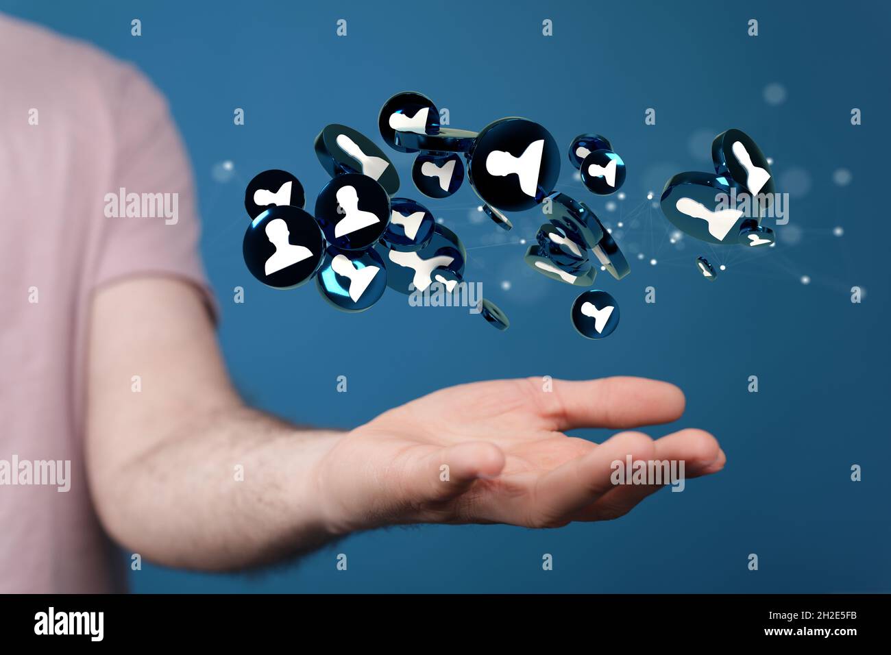 3D rendering of digital human icons with hand pointing at it from the ...