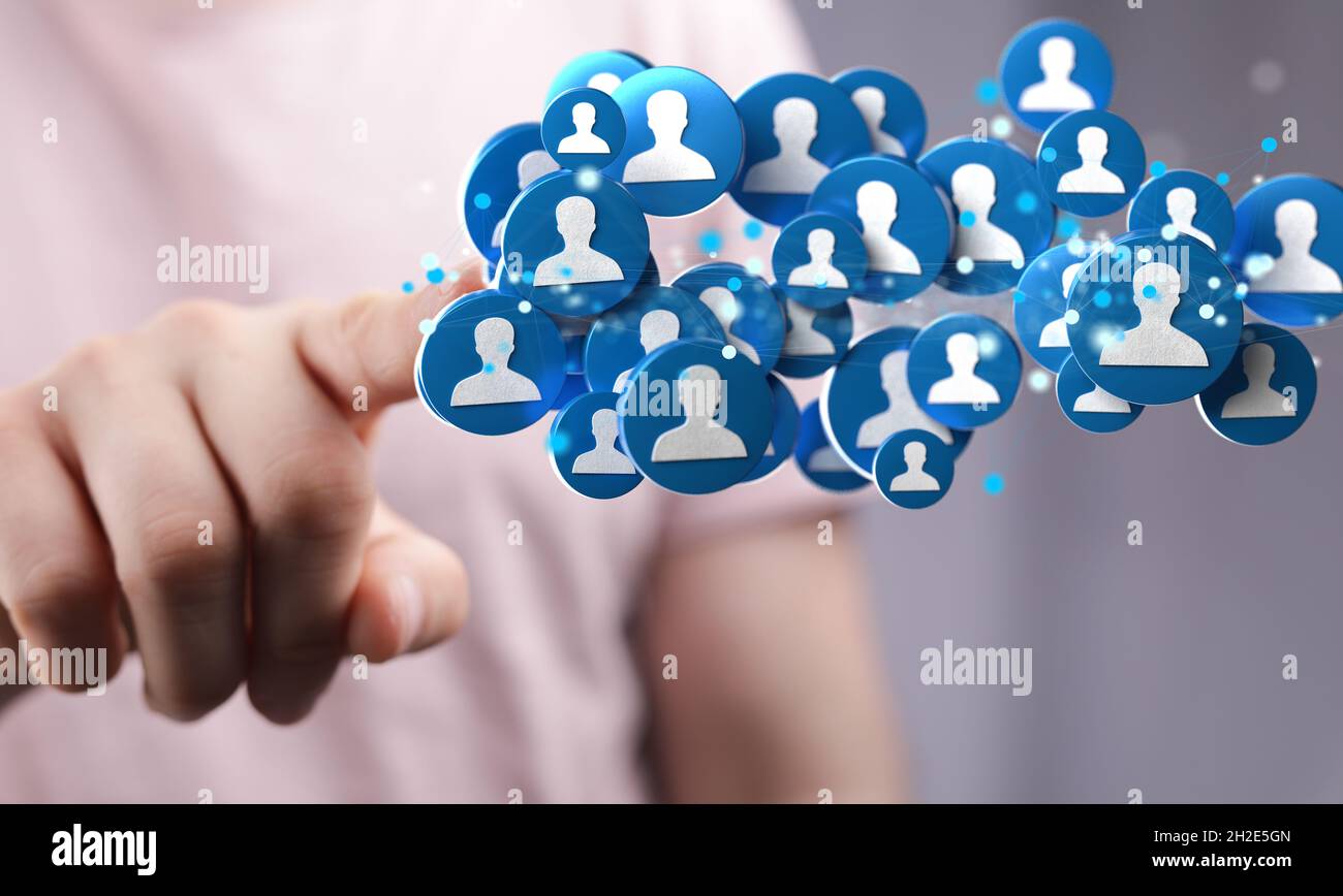 3D rendering of digital human icons with hand pointing at it from the ...