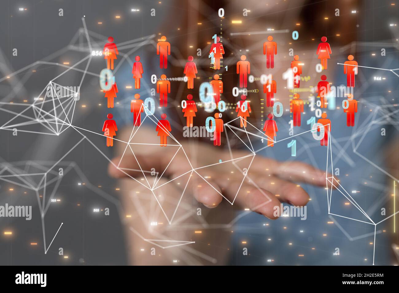 3D rendering of digital human icons with hand pointing at it from the ...