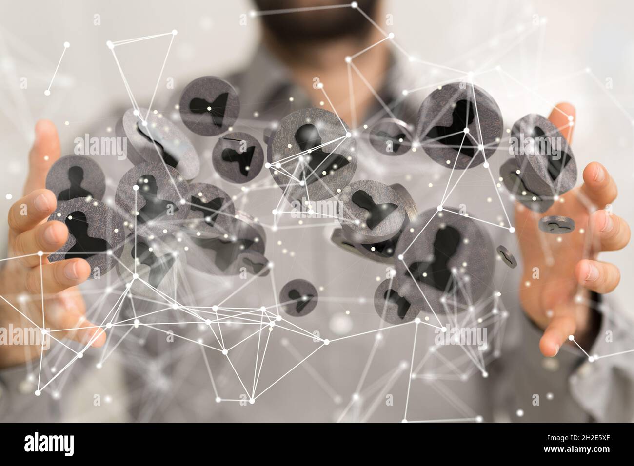 3D rendering of digital human icons with hand pointing at it from the ...