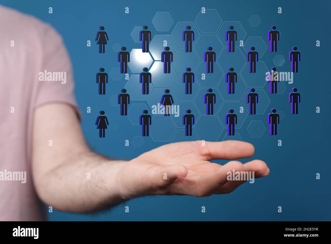 3D rendering of digital human icons with hand pointing at it from the ...