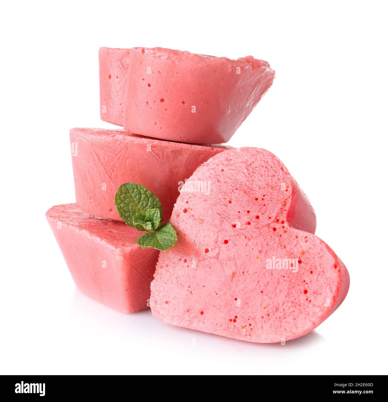 Heart shaped berry ice cubes on white background Stock Photo - Alamy