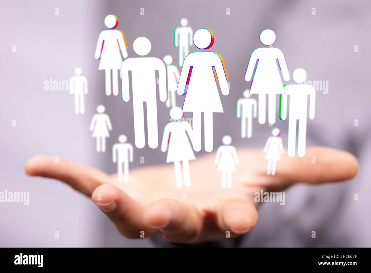 3D rendering of digital human icons with hand pointing at it from the ...