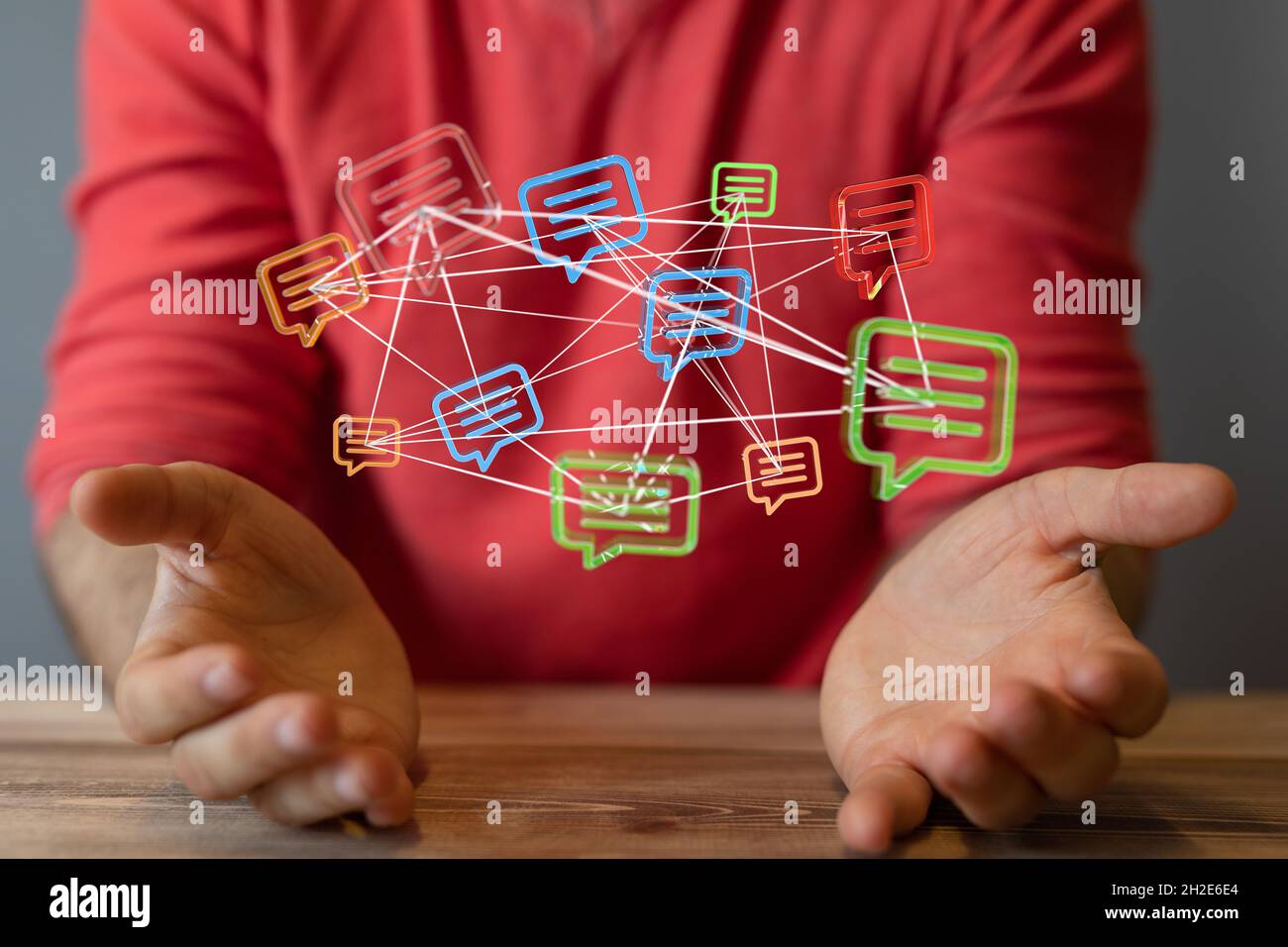 3D rendering of beige email icons concept in hand background Stock ...