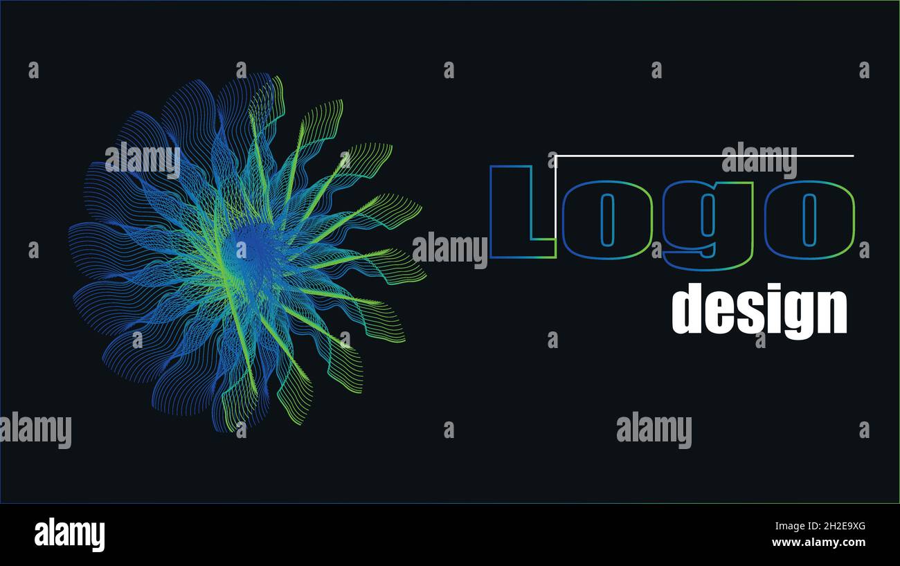 Logo design isolated on black background.Geometric shape made of green ...