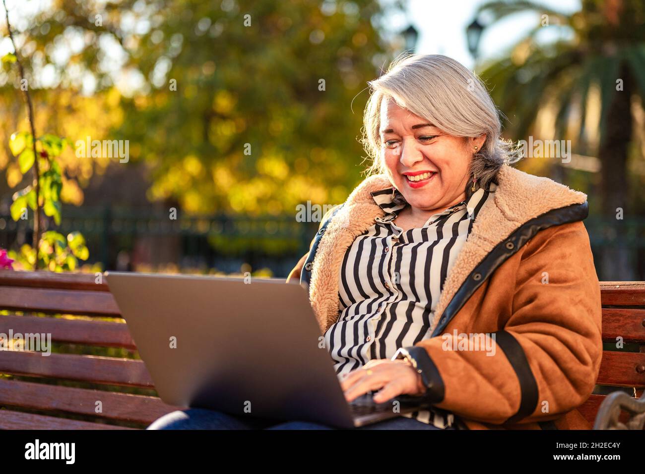 Mature woman using computer hi-res stock photography and images - Alamy