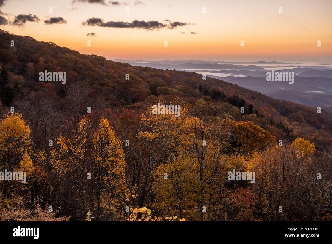 Fall Sunrise From The Blue Ridge Parkway in North Carolina Stock Photo ...
