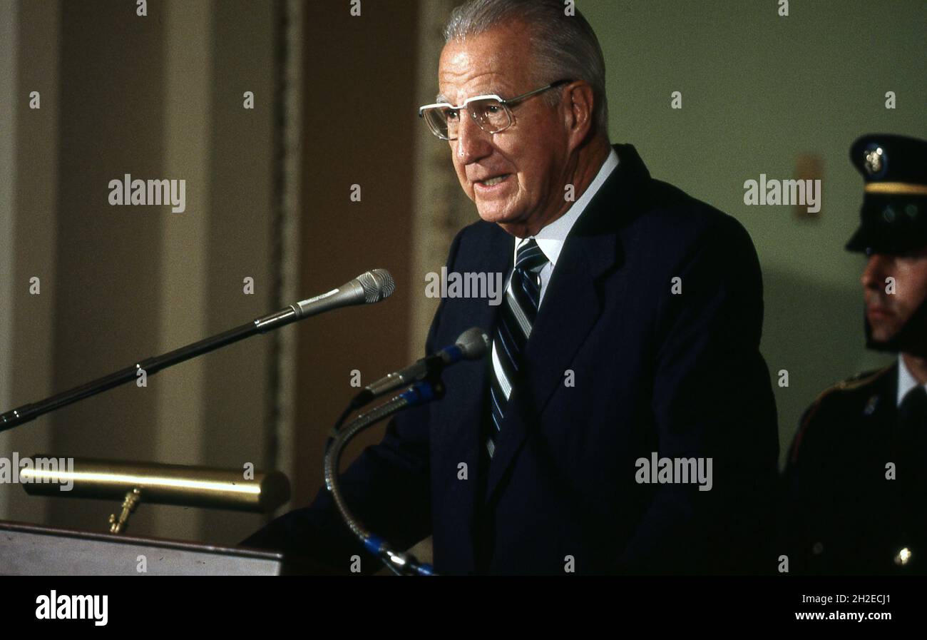 Former Vice President Agnew speaking at an event in 1995 Photograph by ...