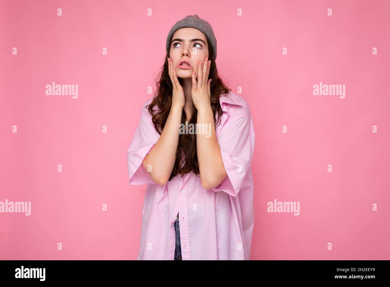 Photo of nice attractive lovely cute winsome tired brown-haired woman ...