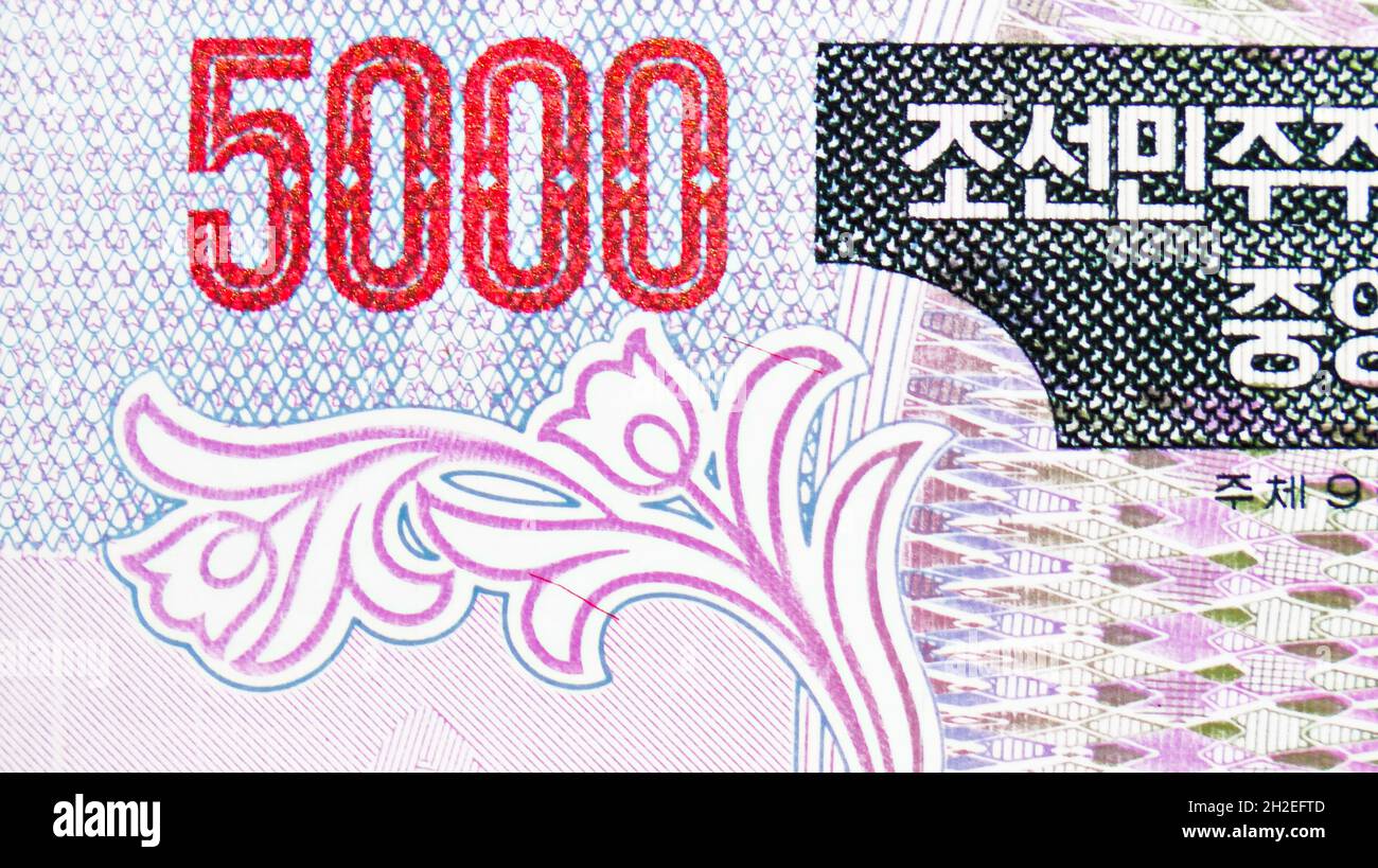 5000 Won banknote, Bank of Korea, closeup bill fragment shows Face ...