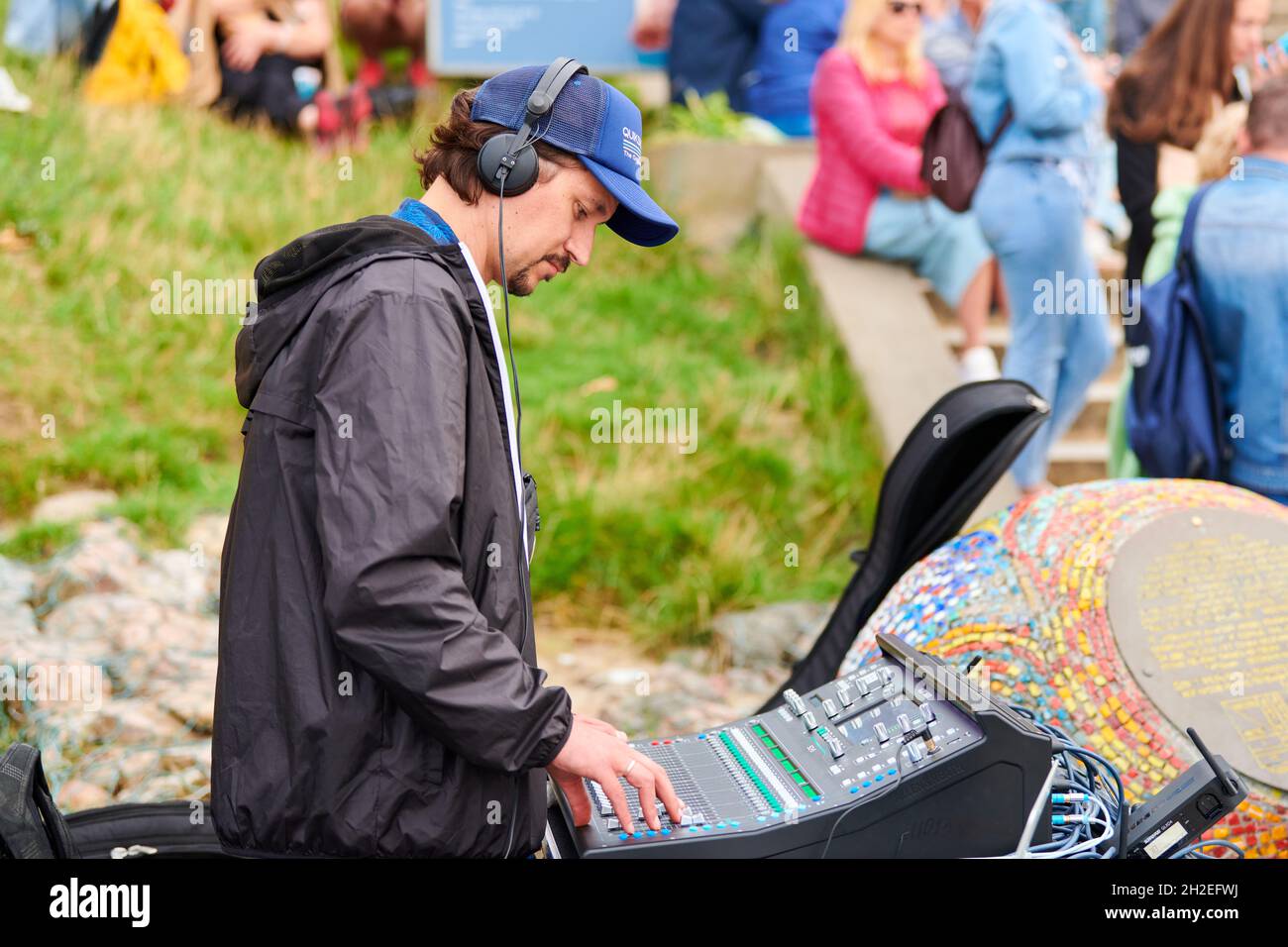Svetlogorsk, Russia - 08.14.2021 - Sound engineer working on sound ...