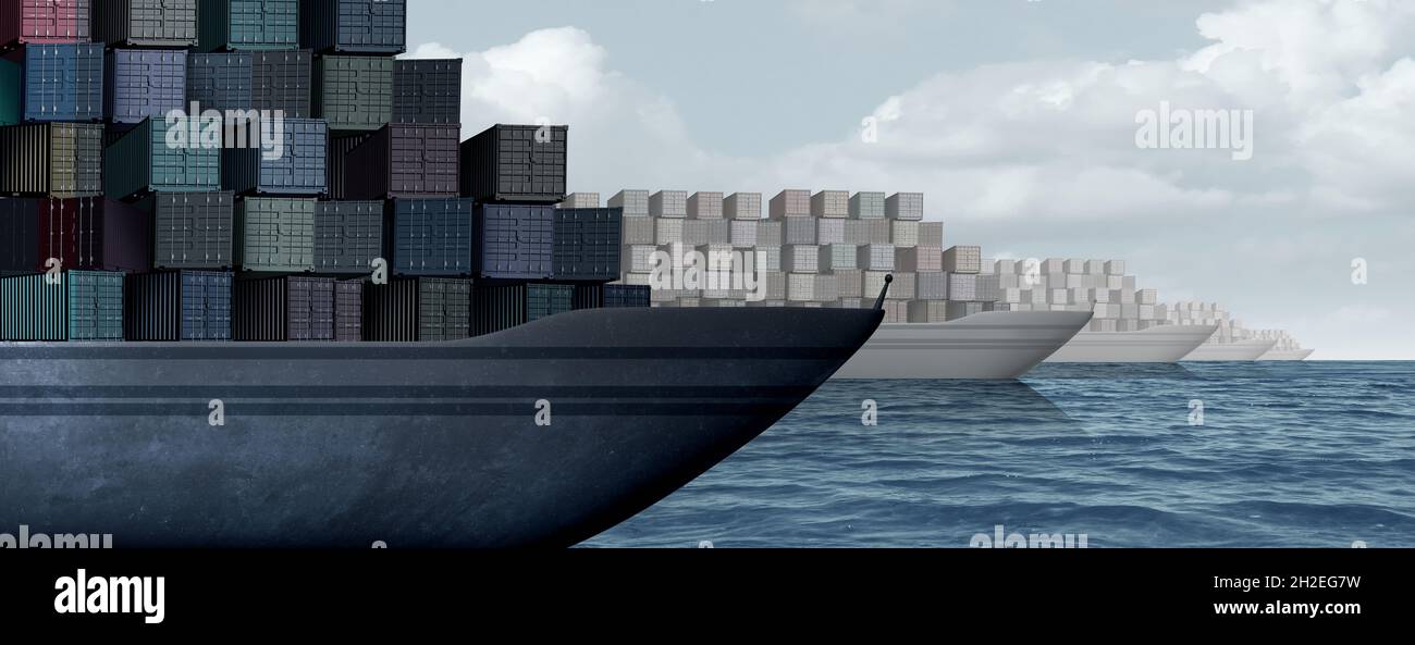 Shipping cargo supply chain and pile up at a port and piling ship ...